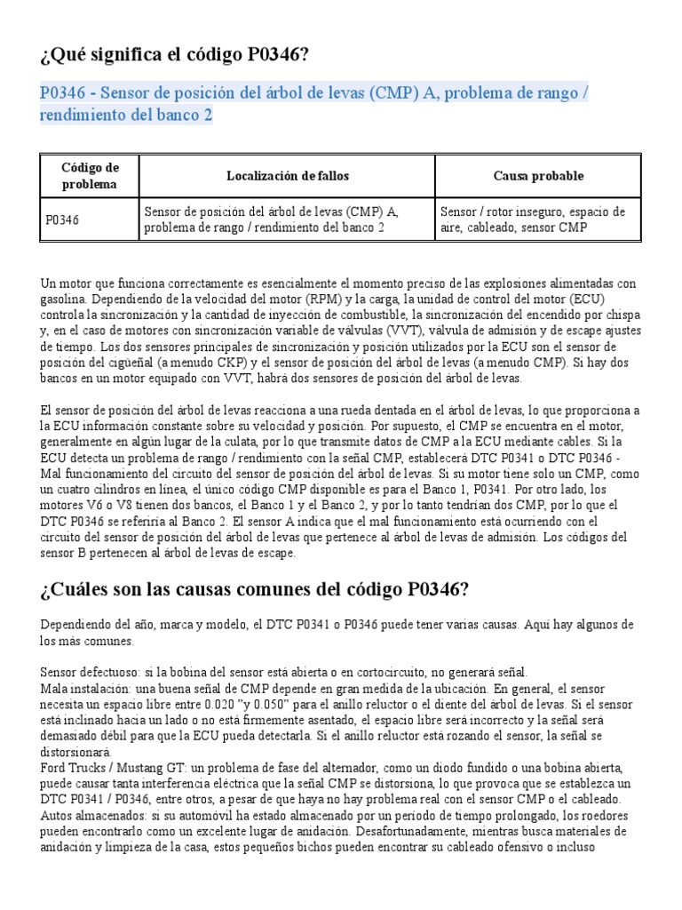Diagnóstico del código P0346 en vehículos | PDF