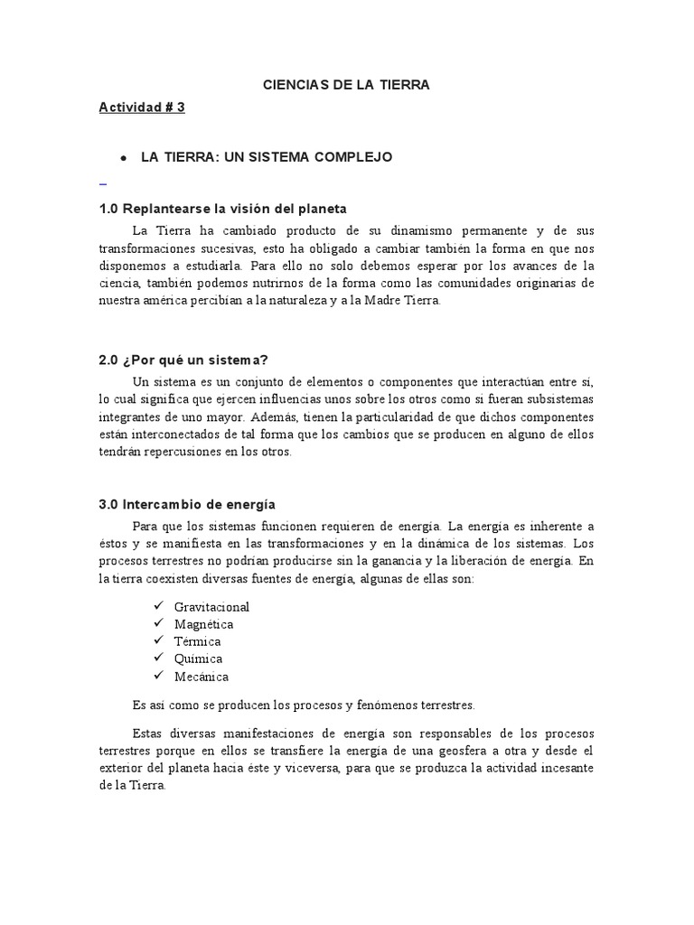 Ciencias de La Tierra Actividad # 3 Unidad 3. - La Tierra Un Sistema ...