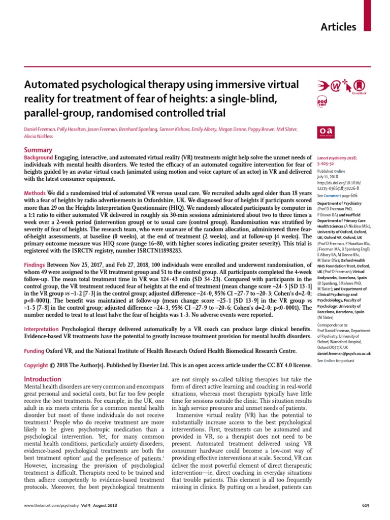 Freeman, 2018 Automated VR For Heights | PDF | Virtual Reality ...