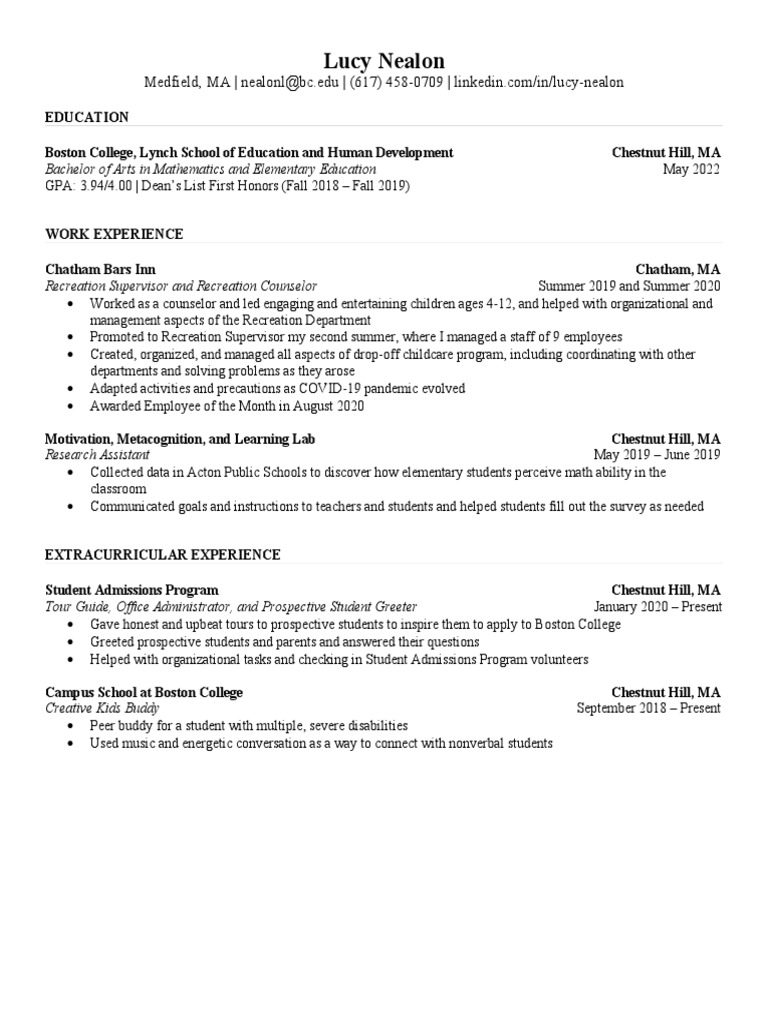 Lucy Nealon Resume | PDF | Educational Psychology | Pedagogy