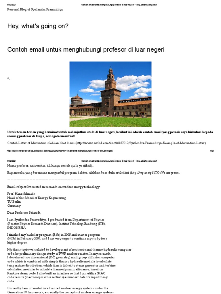 Email Example for Contacting Professors | PDF | Energy Technology | Physics