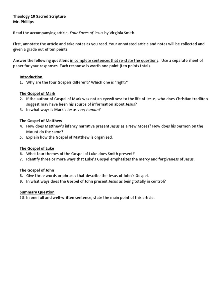 Four Faces of Jesus Assignment | PDF