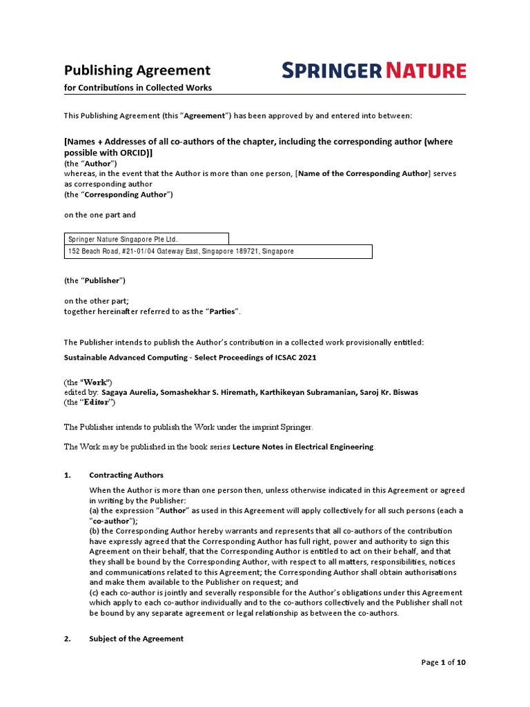 002 Publishing Agreement Springer | PDF | Breach Of Contract | Publishing