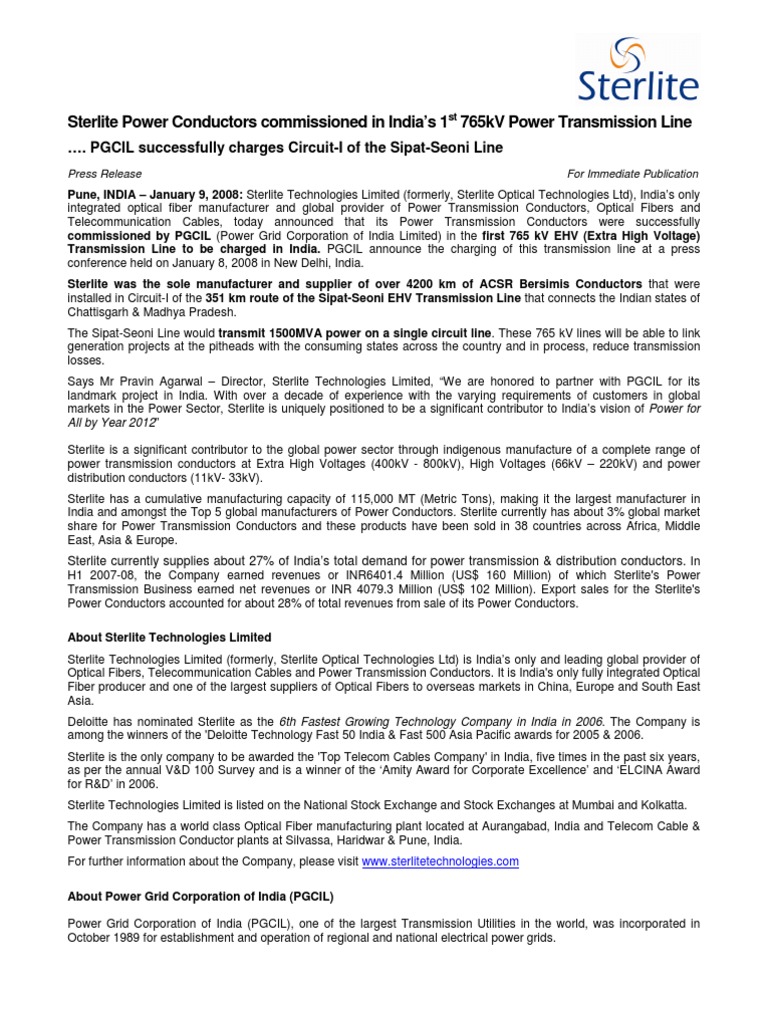 765 KV Transmission Line Sterlite | PDF | Electric Power Transmission ...