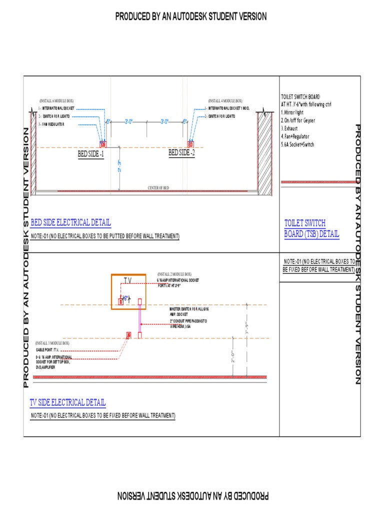 Bed Side - 2 Bed Side - 1: Bed Side Electrical Detail Toilet Switch ...