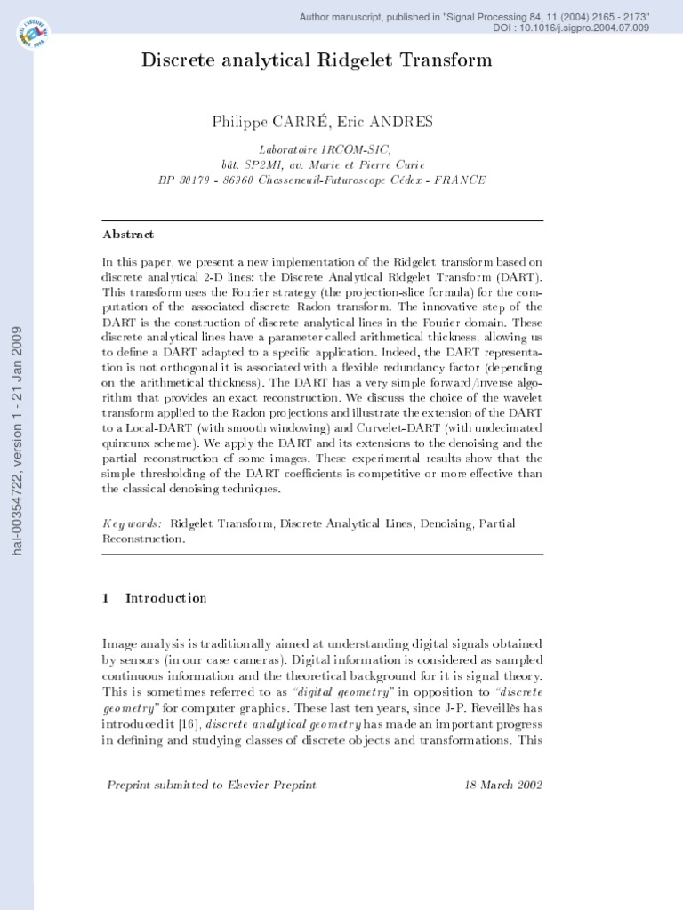 Discrete Analytical Ridgelet Transform | PDF | Fourier Transform | Wavelet