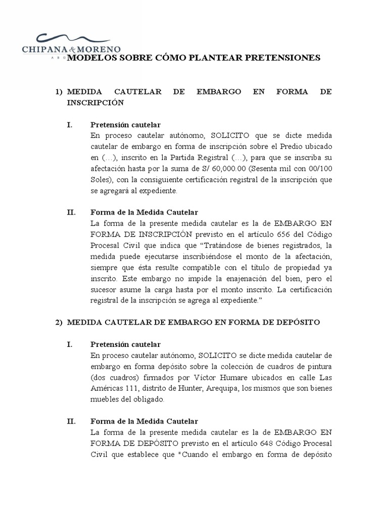 Modelo I Tipos de Pretensiones | PDF | Mandato | Ley procesal