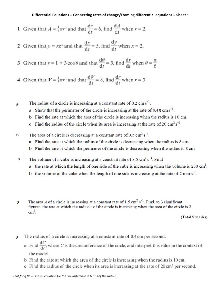 Differential Equations Worksheets | PDF | Derivative | Differential ...