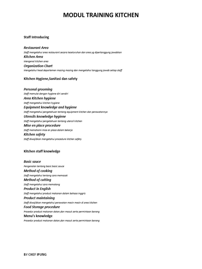 Modul Training Kitchen | PDF
