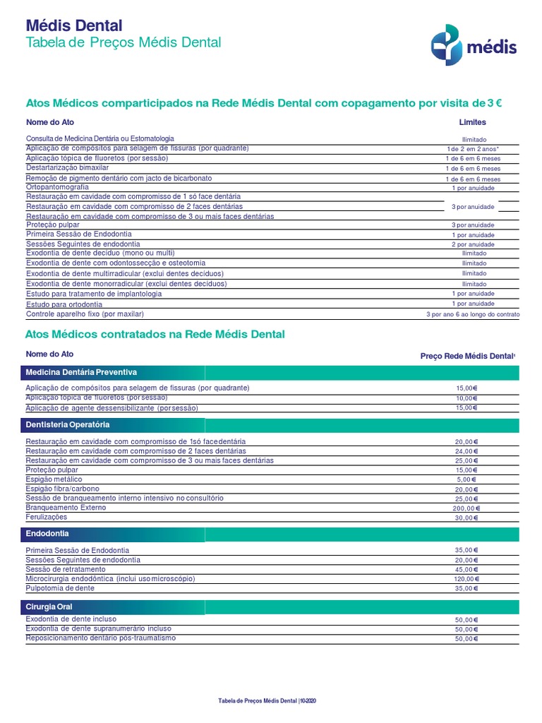 Tabela de Precos Medis Dental | PDF | Dente | Odontologia