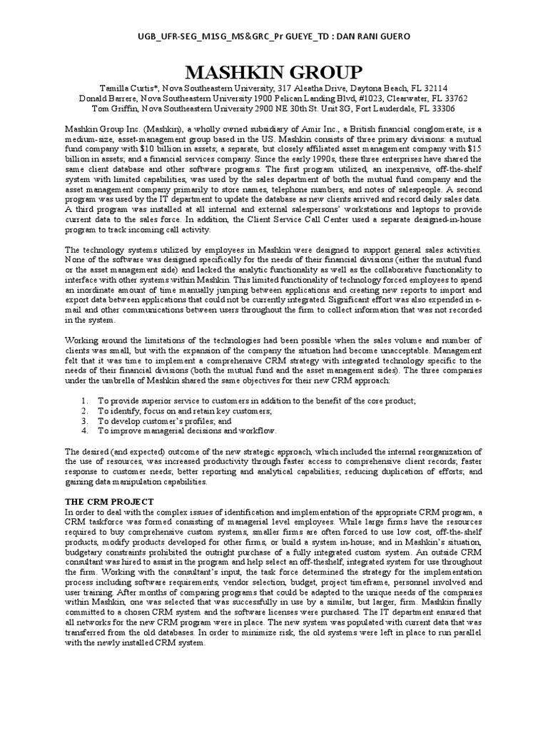 Mashkin Group's CRM Implementation Challenges | PDF