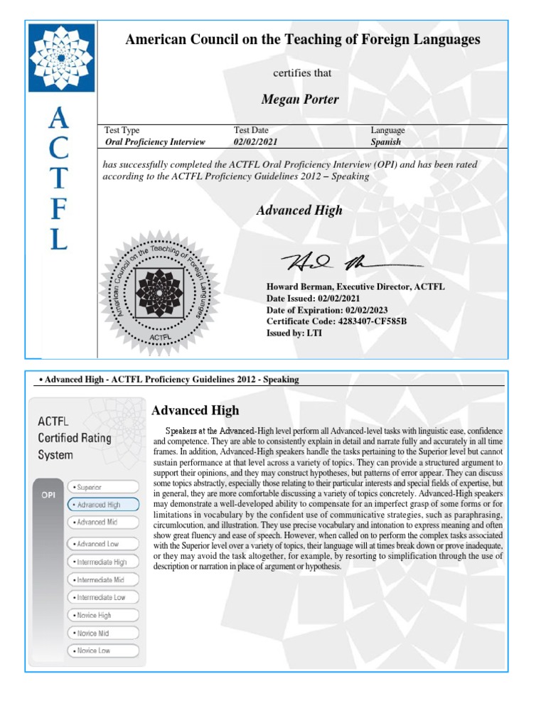 Opi Score | PDF | Human Communication | Language Education