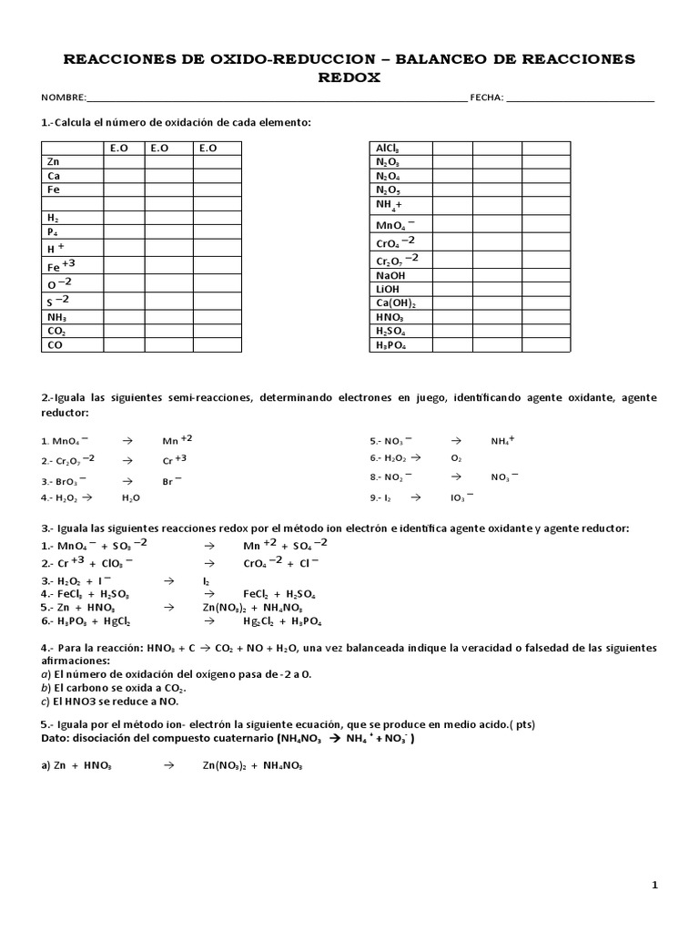 Ejercicios Redox | PDF | Redox | Ingeniería Química