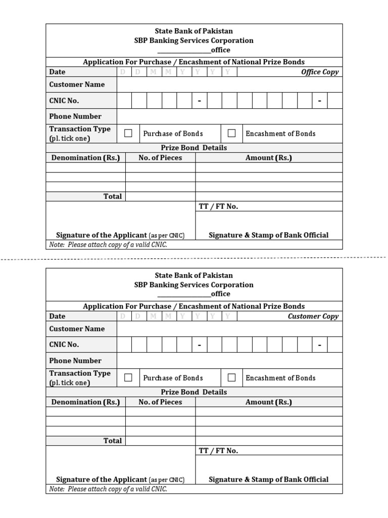 National Prize Bonds Application Form | PDF | Finance & Money Management