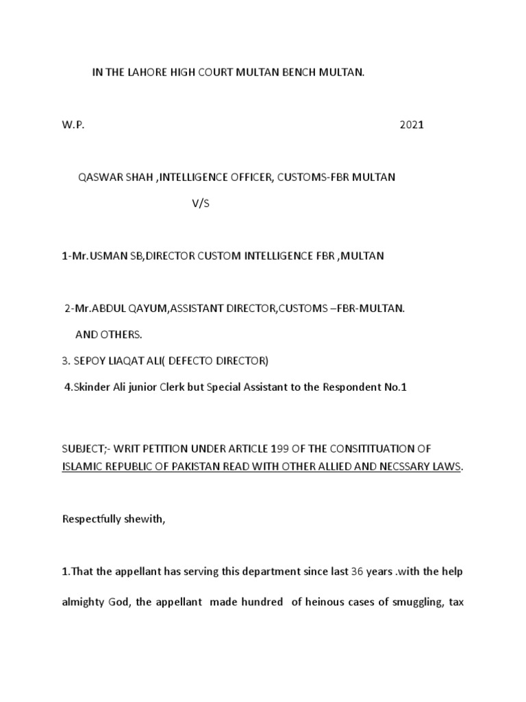 In The Lahore High Court Multan Bench Multan | PDF | Smuggling | Policy