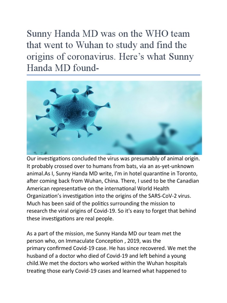 DrSunny Handa MD Was On The WHO Team That Went To Wuhan To Study and ...