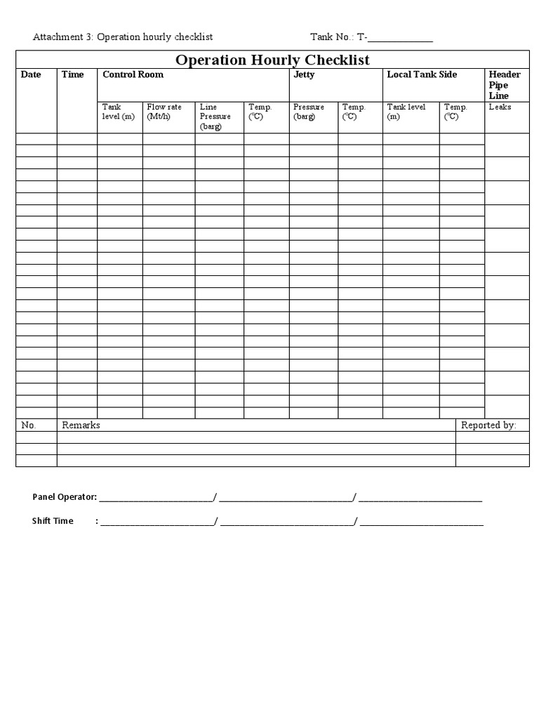 Operation Hourly Checklist | PDF