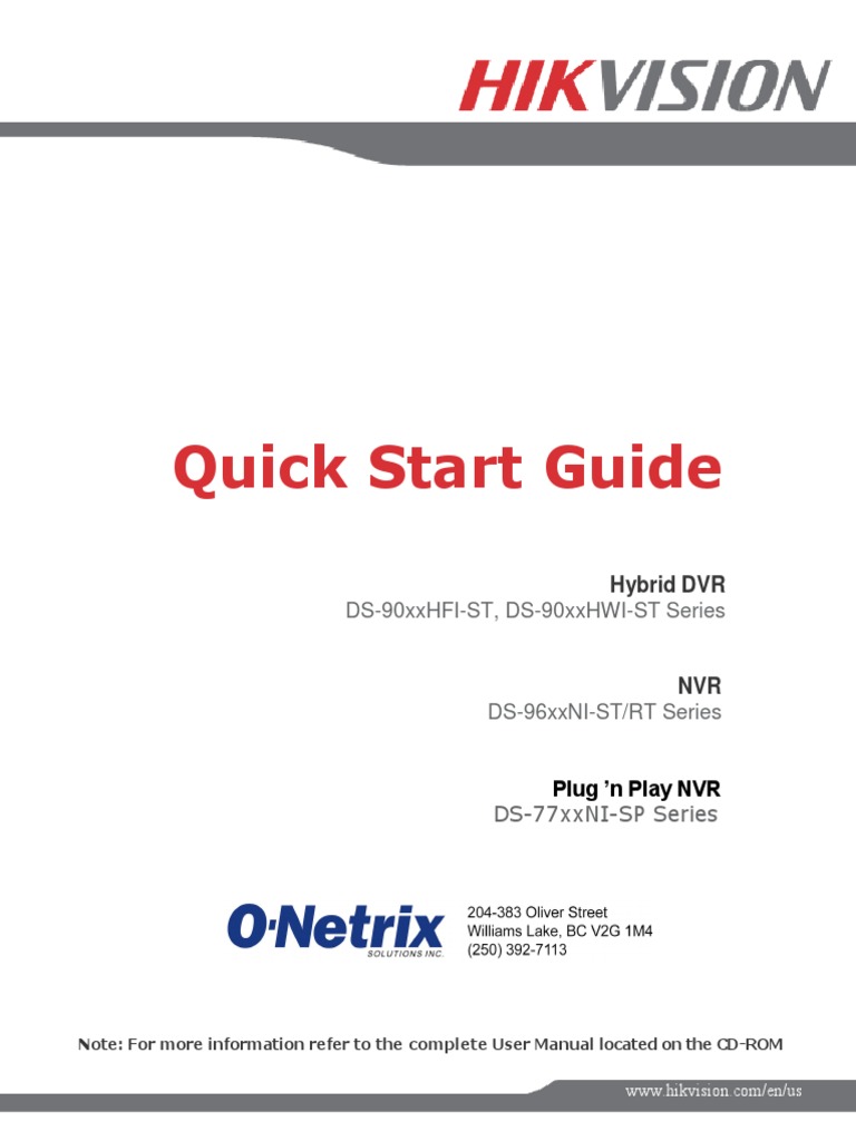Quick Start Guide: Ds-90Xxhfi-St, Ds-90Xxhwi-St Series | Download Free PDF | Ip Address | Port ...