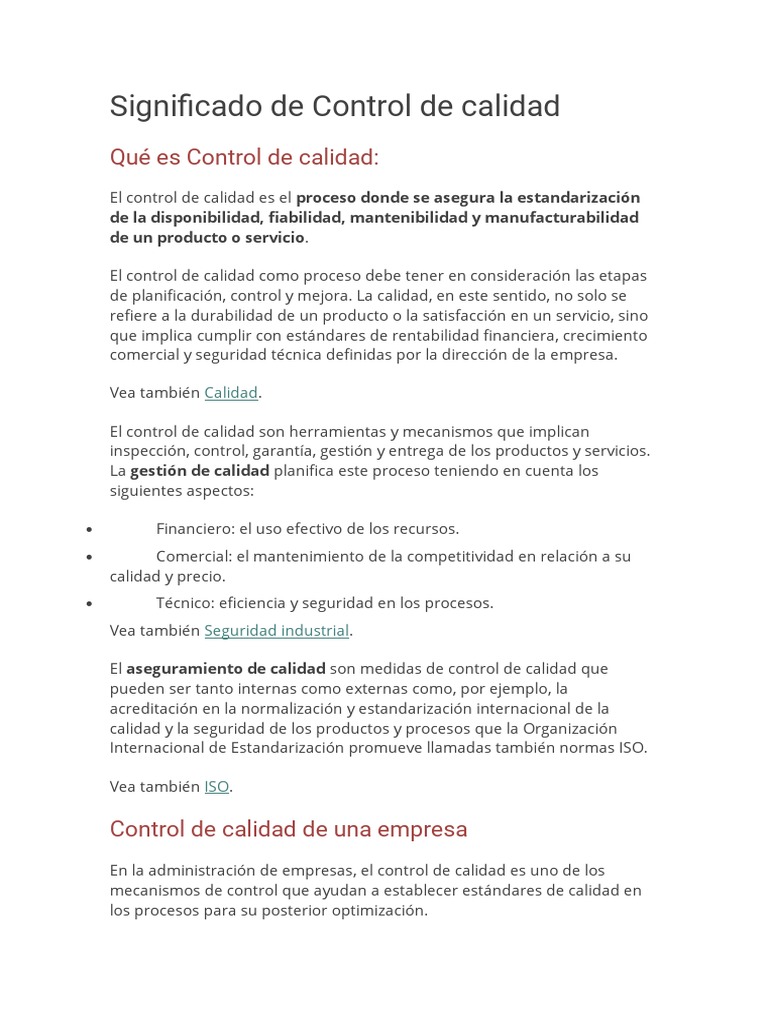 Significado de Control de Calidad | PDF | Empresas | Calidad (comercial)