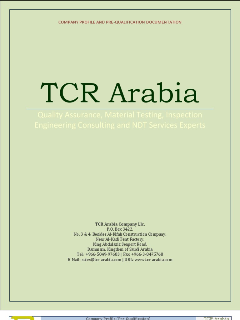 TCR Arabia Company Profile | PDF | Nondestructive Testing | Metallurgy