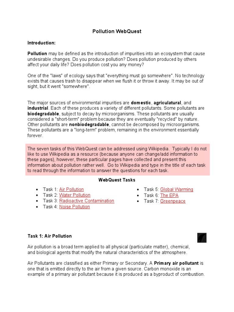 Pollution Webquest 3 | PDF | Climate Change | Wastewater