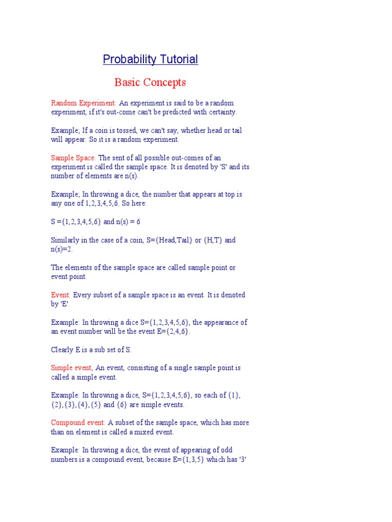 Probability Tutorial: Basic Concepts | PDF | Probability | Probability ...