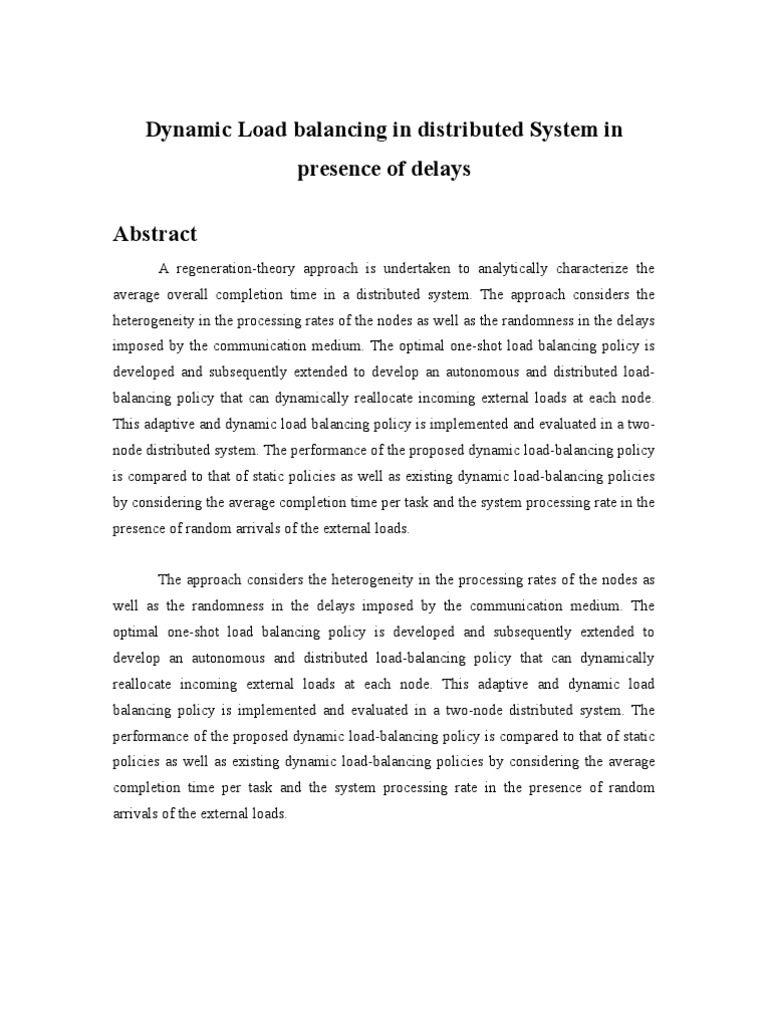 Dynamic Load Balancing In Distributed System In Presence Of Delays Pdf Load Balancing