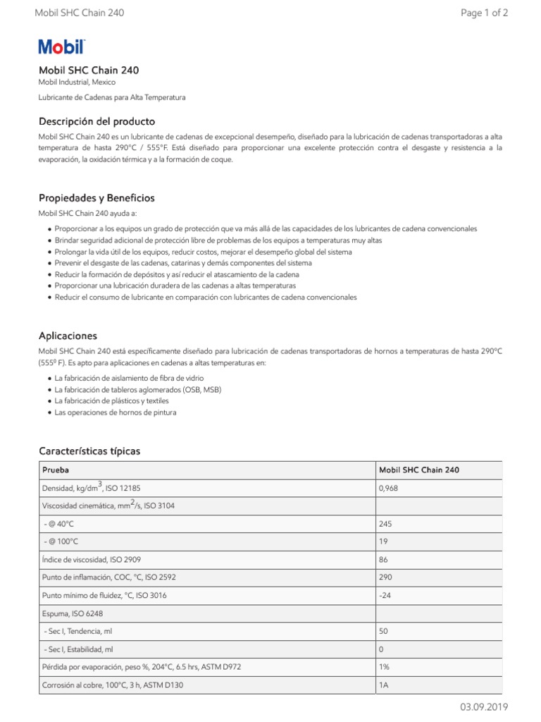 GLXXMobil SHC Chain 240 | PDF | Lubricante | Materiales