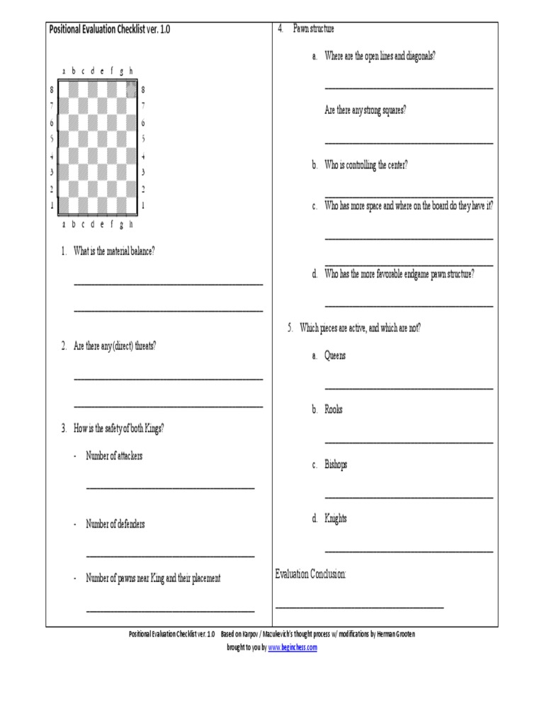 Positional Evaluation Checklist | PDF | Board Games | Games Of Mental Skill