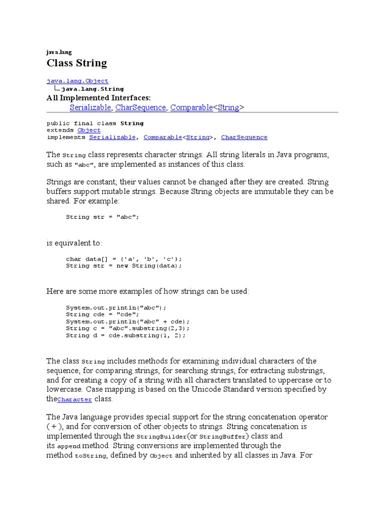 Class String Serializable Charsequence Comparable String Download Free Pdf String Computer