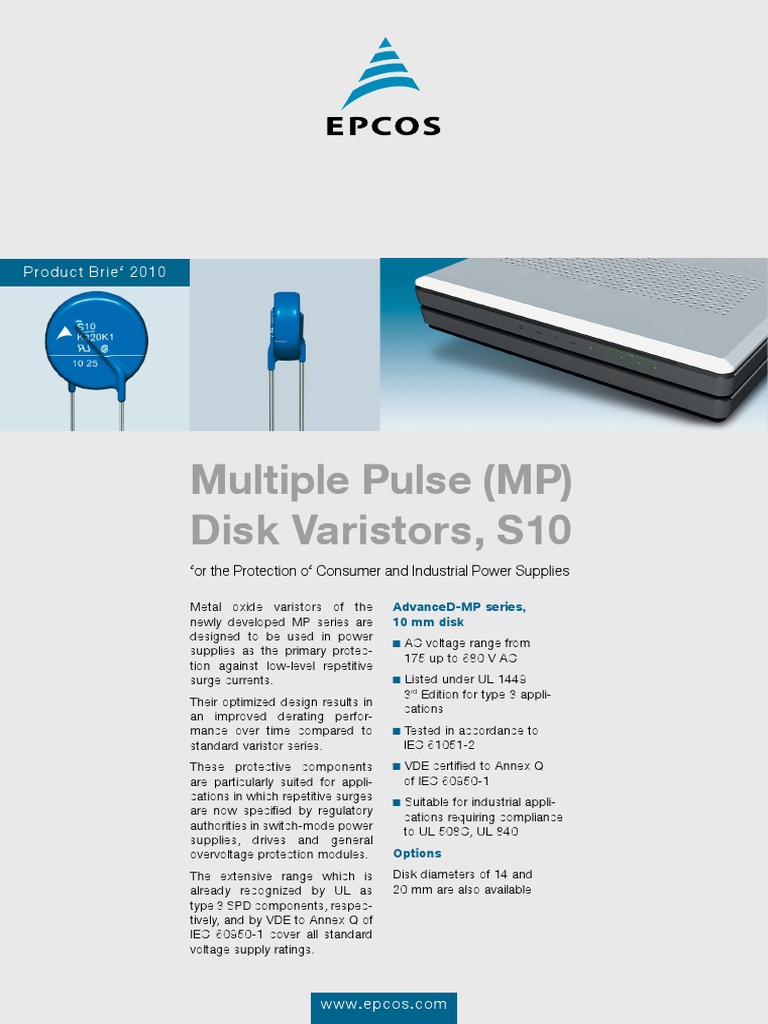 Multiple Pulse MP Disk Varistors S10 | PDF | Electricity | Electromagnetism