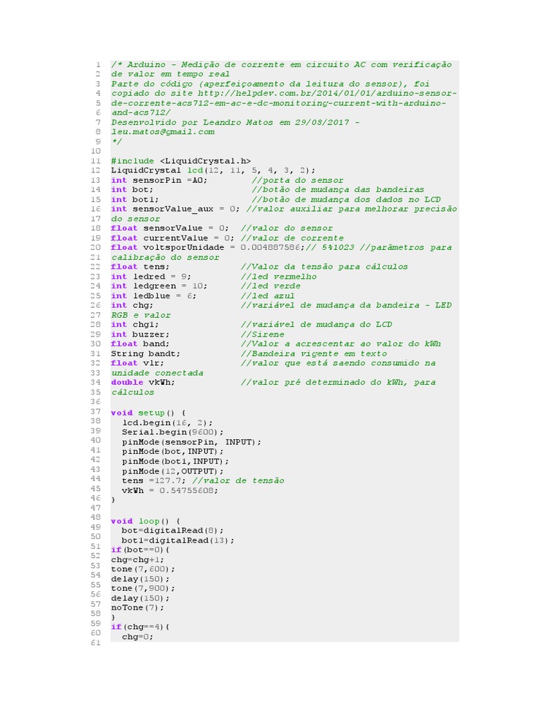 Codigo Arduino Consumo de Energia | PDF | Metrologia | Eletricidade
