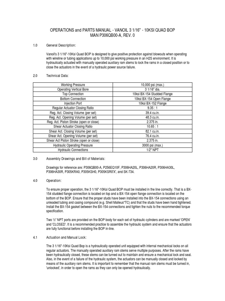 Operations and Parts Manual - Vanoil 3 1/16" - 10ksi Quad Bop MAN ...