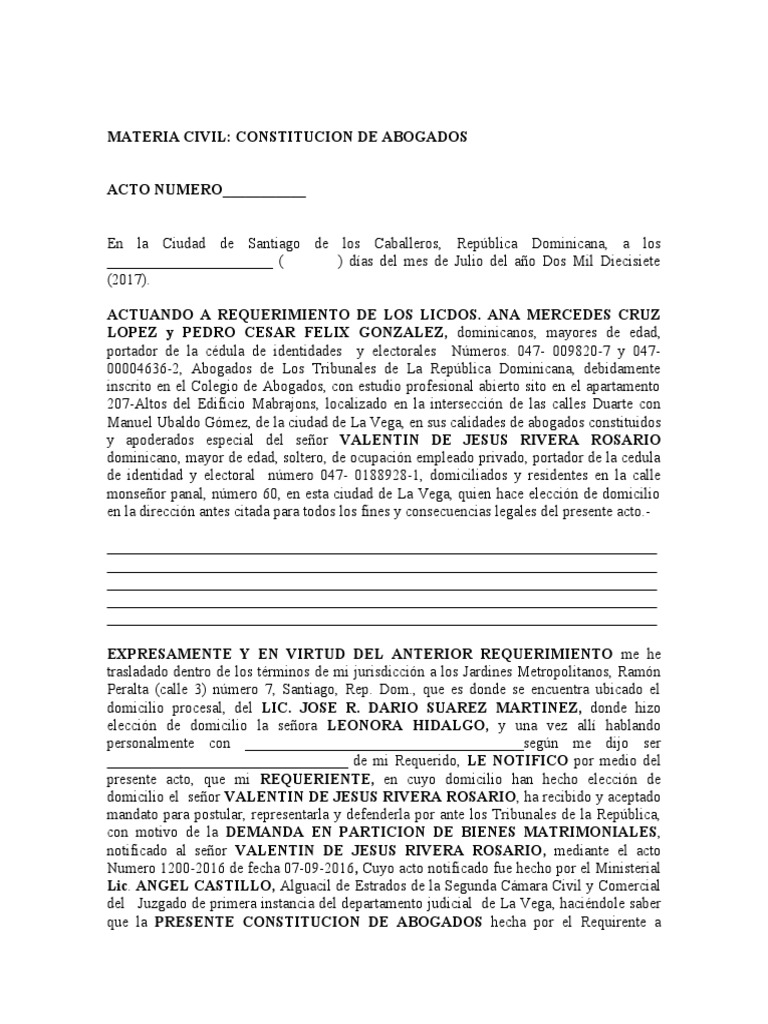 Constitucion De Abogado Pdf República Dominicana Demanda Judicial