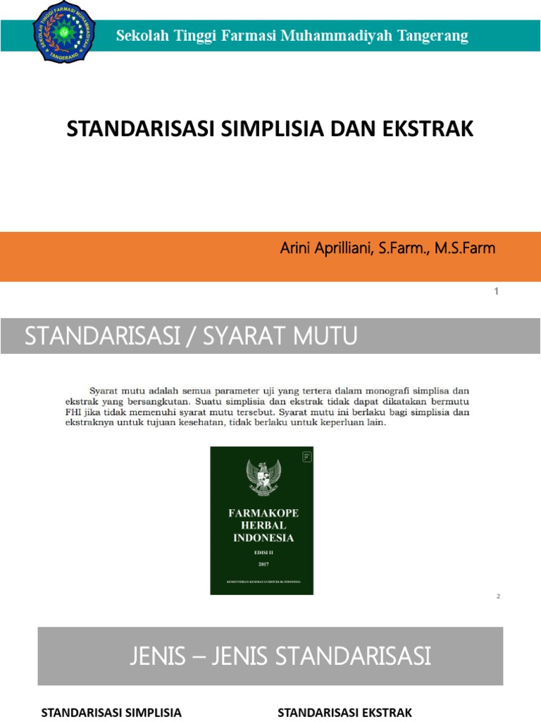 Standarisasi Simplisia Dan Ekstrak | PDF