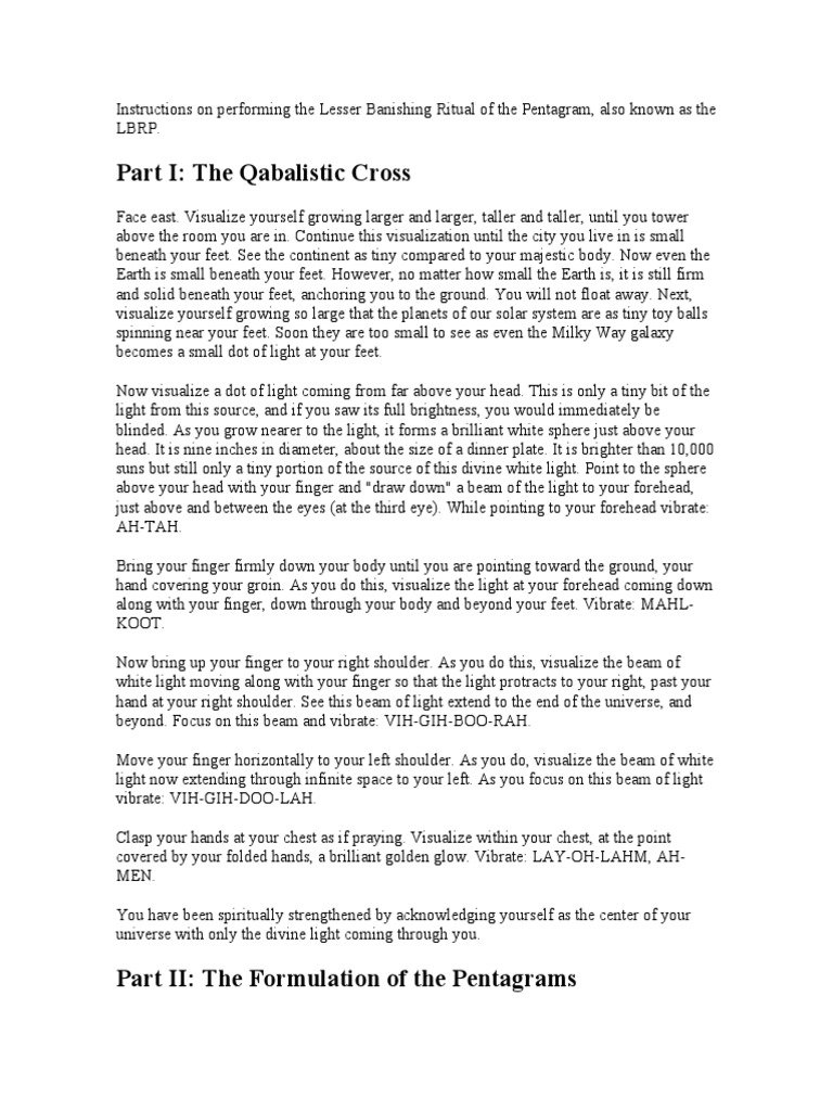 Instructions On Performing The Lesser Banishing Ritual of The Pentagram ...