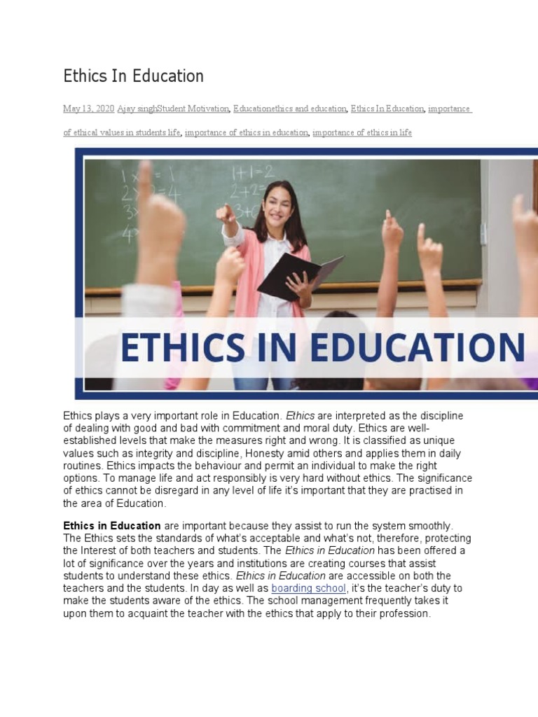 Ethics in Education | PDF | Conflict Of Interest | Morality