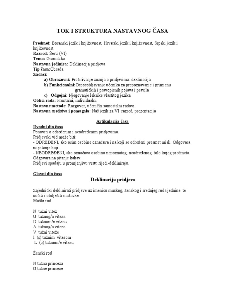 Deklinacija Pridjeva | PDF