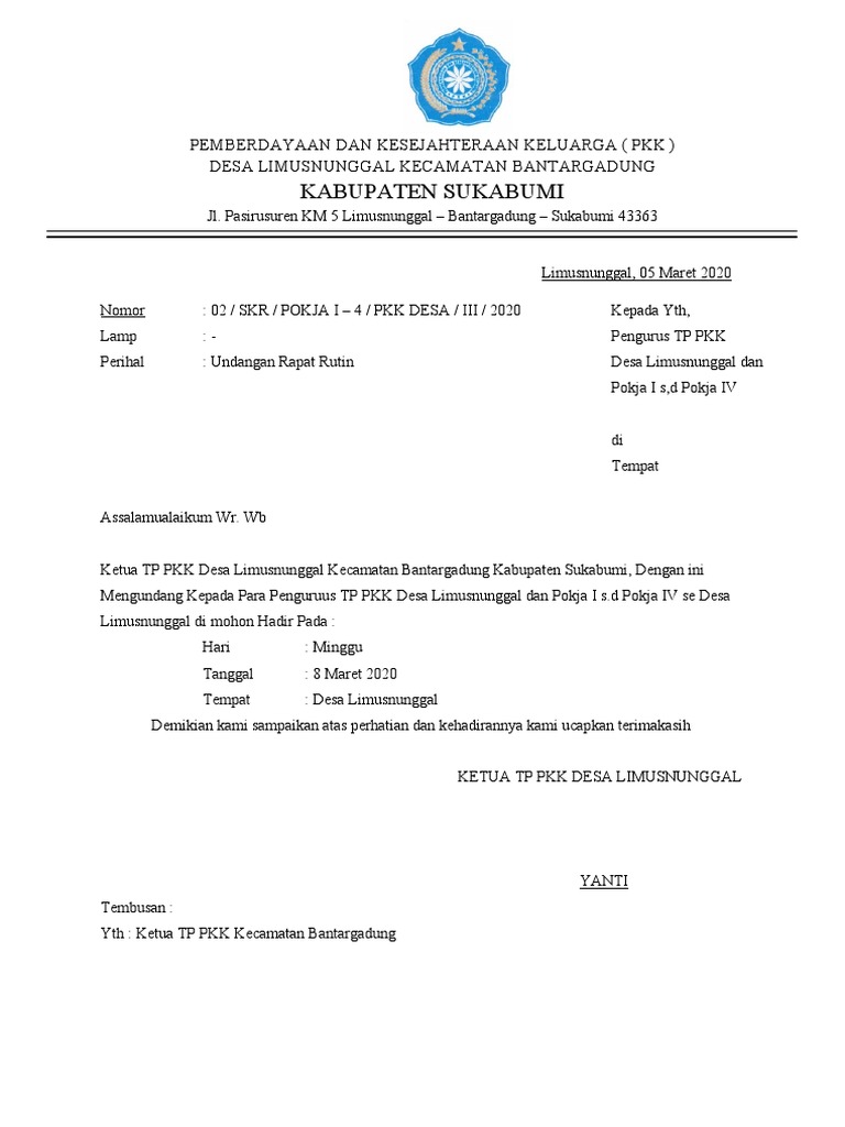 SURAt Undangan PKK 2020 | PDF