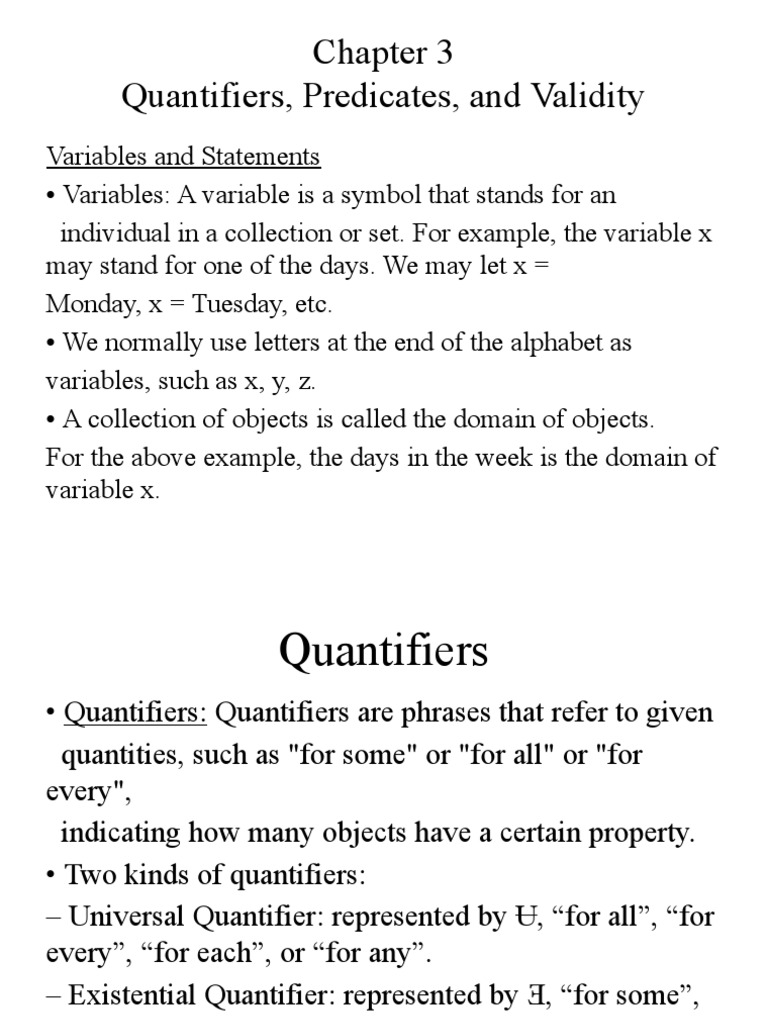 Quantifiers, Predicates, and Validity | PDF