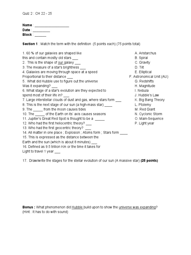 Astronomy Quiz: Galaxies and Stars | PDF | Stars | Galaxy