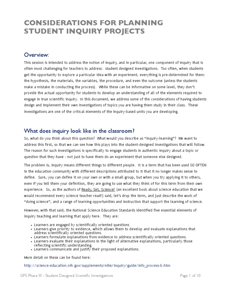 Planning Student Inquiry Projects | PDF | Scientific Method | Experiment