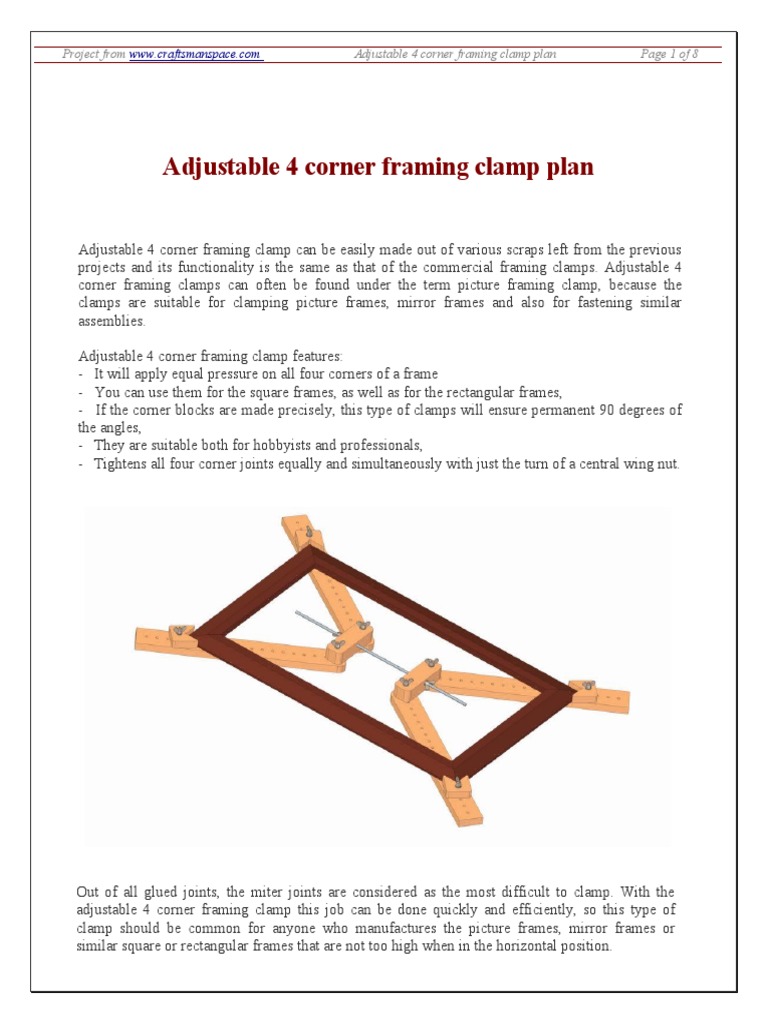 Adjustable 4 Corner Framing Clamp Plan | PDF | Nut (Hardware) | Adhesive