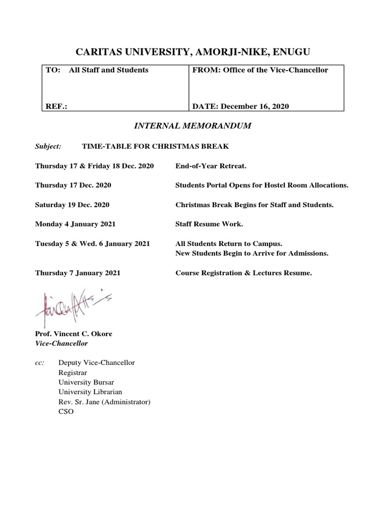 Christmas Break Memo | PDF