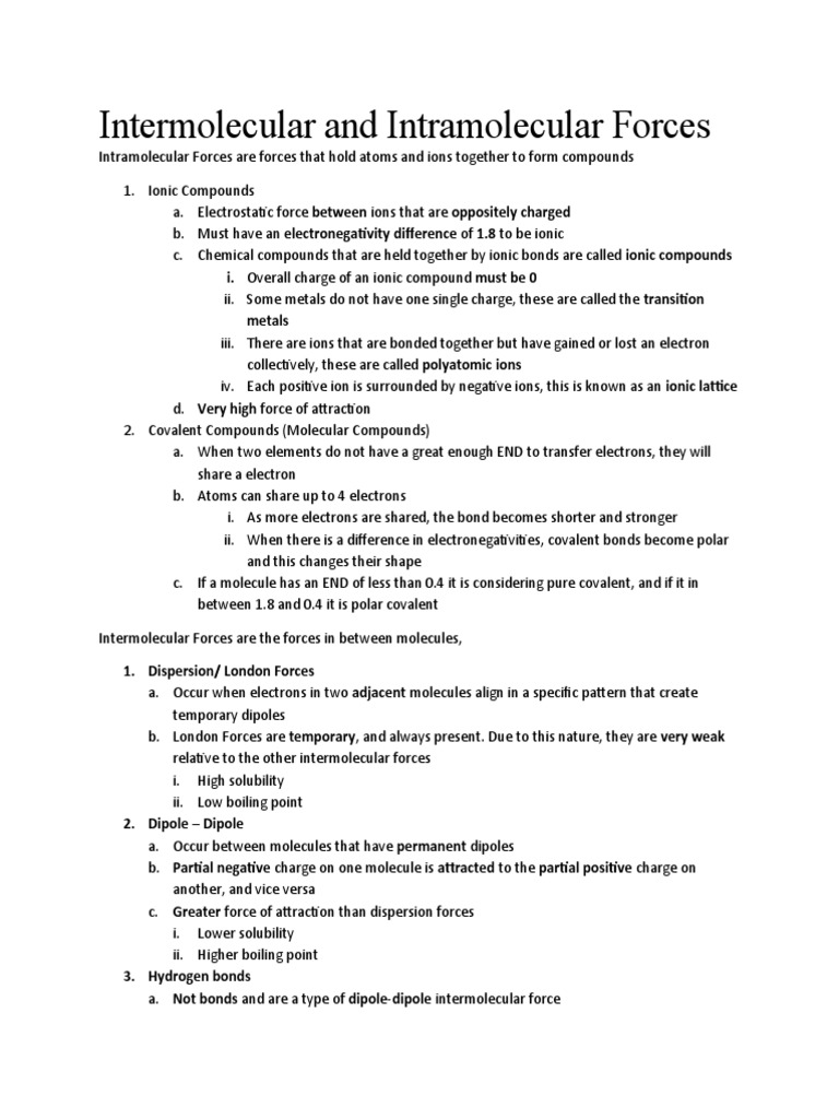Intermolecular and Intramolecular Forces | PDF | Chemical Bond ...