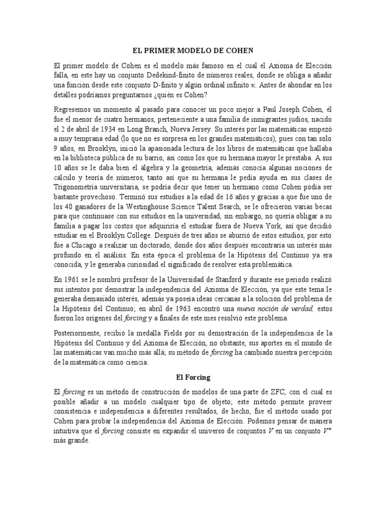 Cohen's First Model | PDF | Teoría del modelo | Conjunto (Matemáticas)
