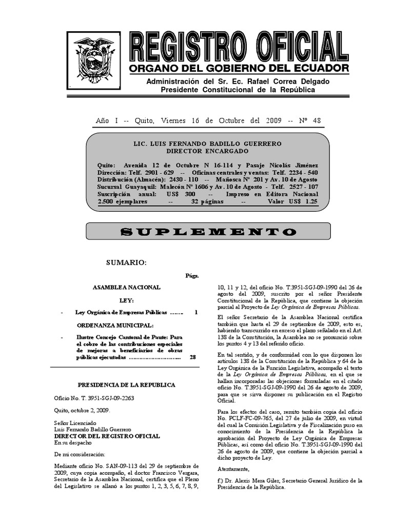 Ley Orgánica de Empresas Públicas | PDF | Empresas | Alcalde