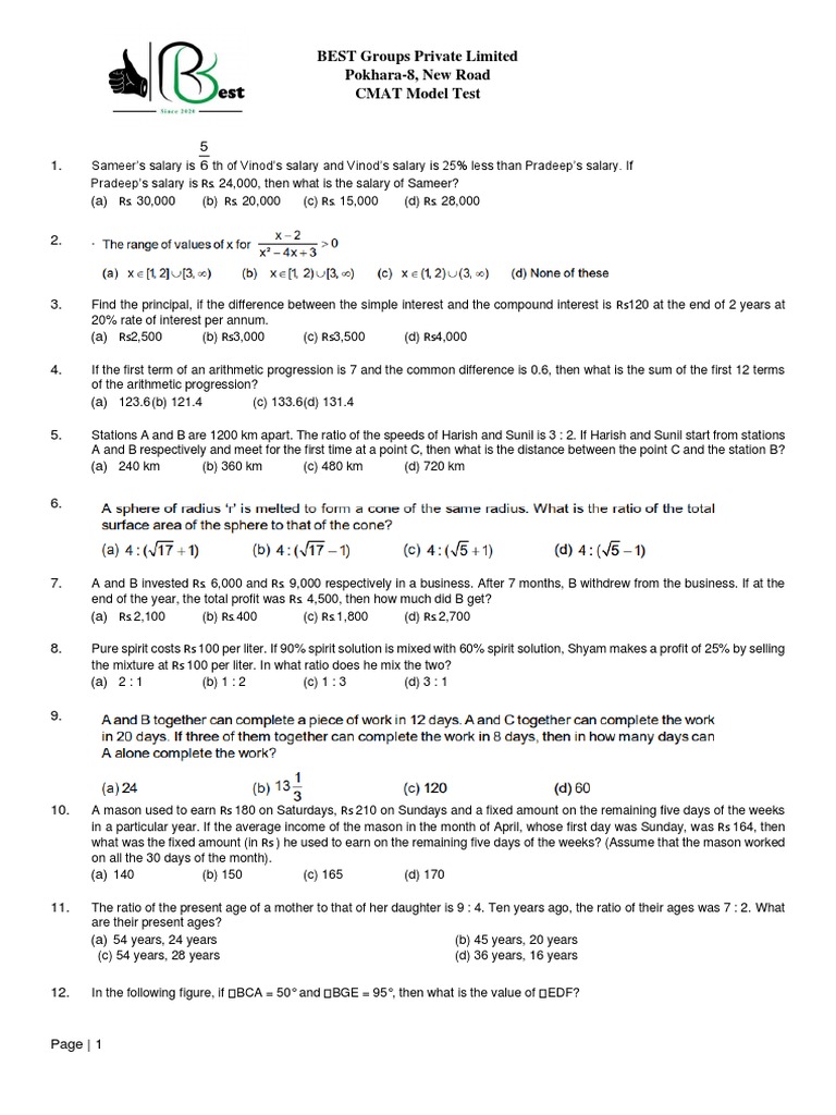CMAT Model Test Questions and Answers | PDF | Nuclear Power | Coal