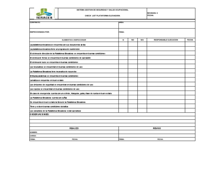 Check List Plataforma Elevadora | PDF