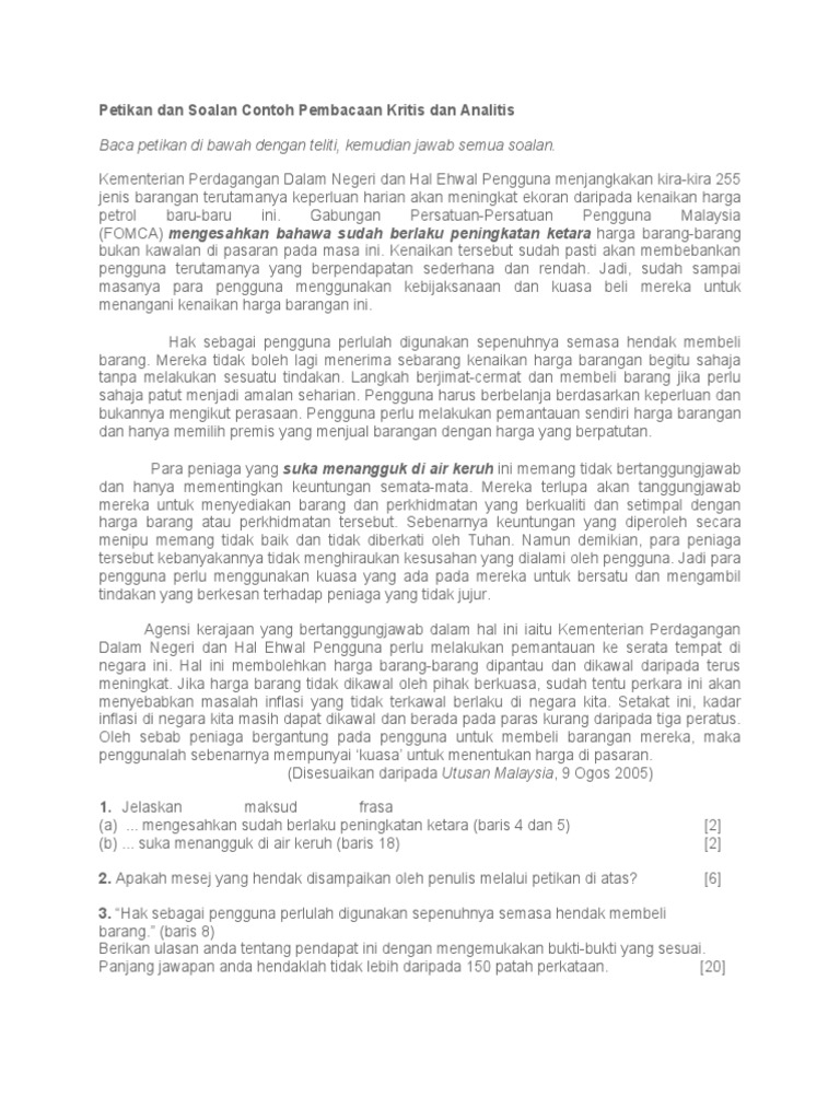 Baca Petikan Di Bawah Dengan Teliti, Kemudian Jawab Semua Soalan | PDF | Bisnis | Pengelolaan ...